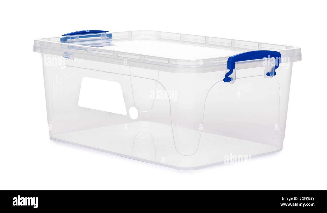Transparent plastic box isolated on white background Stock Photo - Alamy