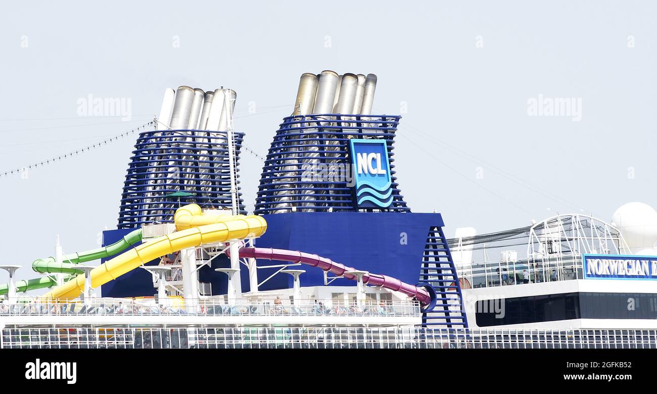 Chimneys of an ocean liner Stock Photo - Alamy