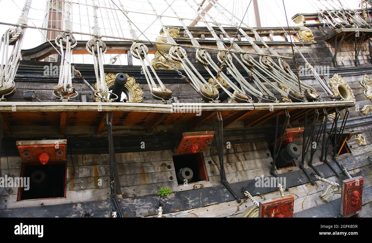 Detail of cannons of a pirate ship in Genova, Italy, Europe Stock Photo ...