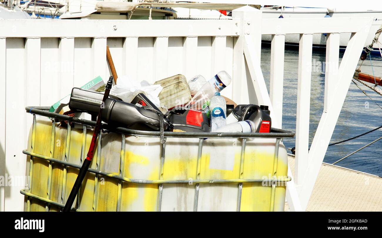 Garbage containers in the port of Marseille, France, Europe Stock Photo ...