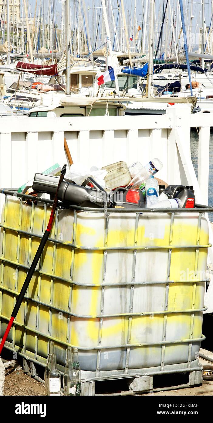 Garbage containers in the port of Marseille, France, Europe Stock Photo ...
