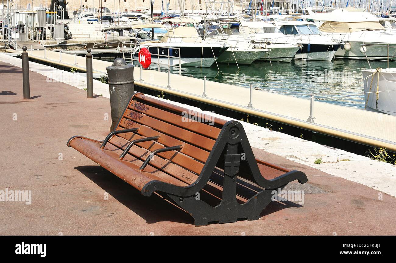Typical bench in the port of Marseille, France, Europe Stock Photo - Alamy