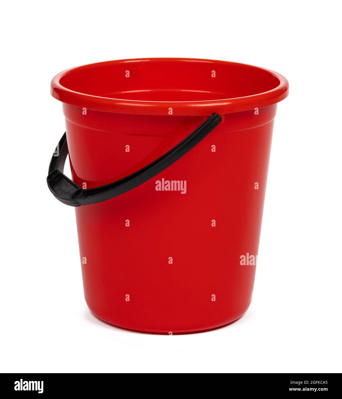 empty red plastic household bucket on a white background Stock Photo ...
