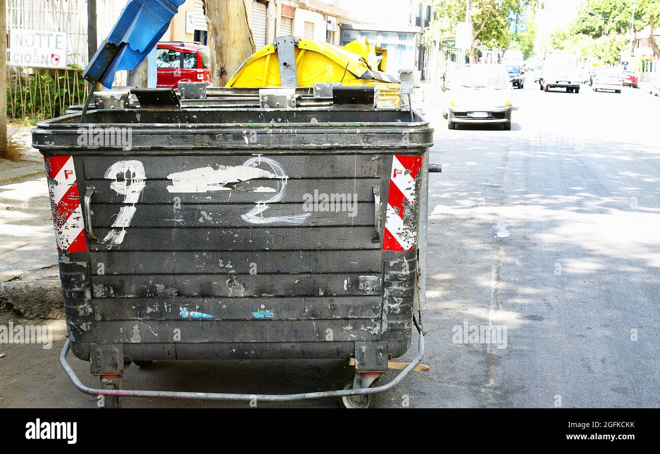 Garbage containers on a street in Palermo, Italy, Europe Stock Photo ...