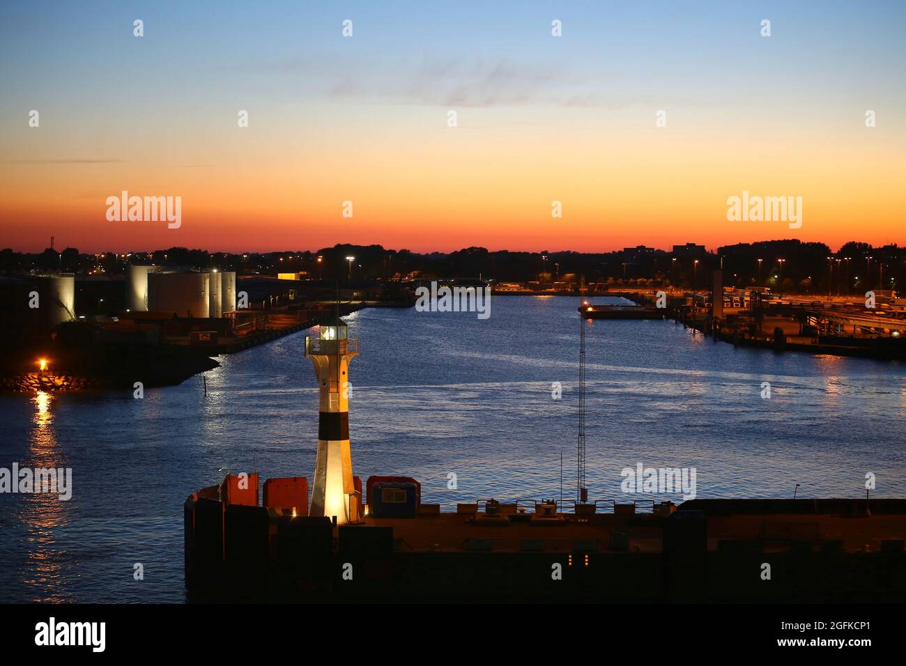 Colorful night sky and the port of Trelleborg Stock Photo - Alamy