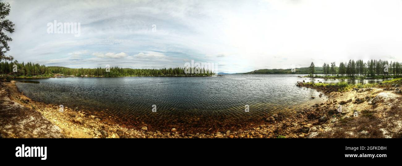 Panorama of Lule river in Swedish Lapland Stock Photo - Alamy