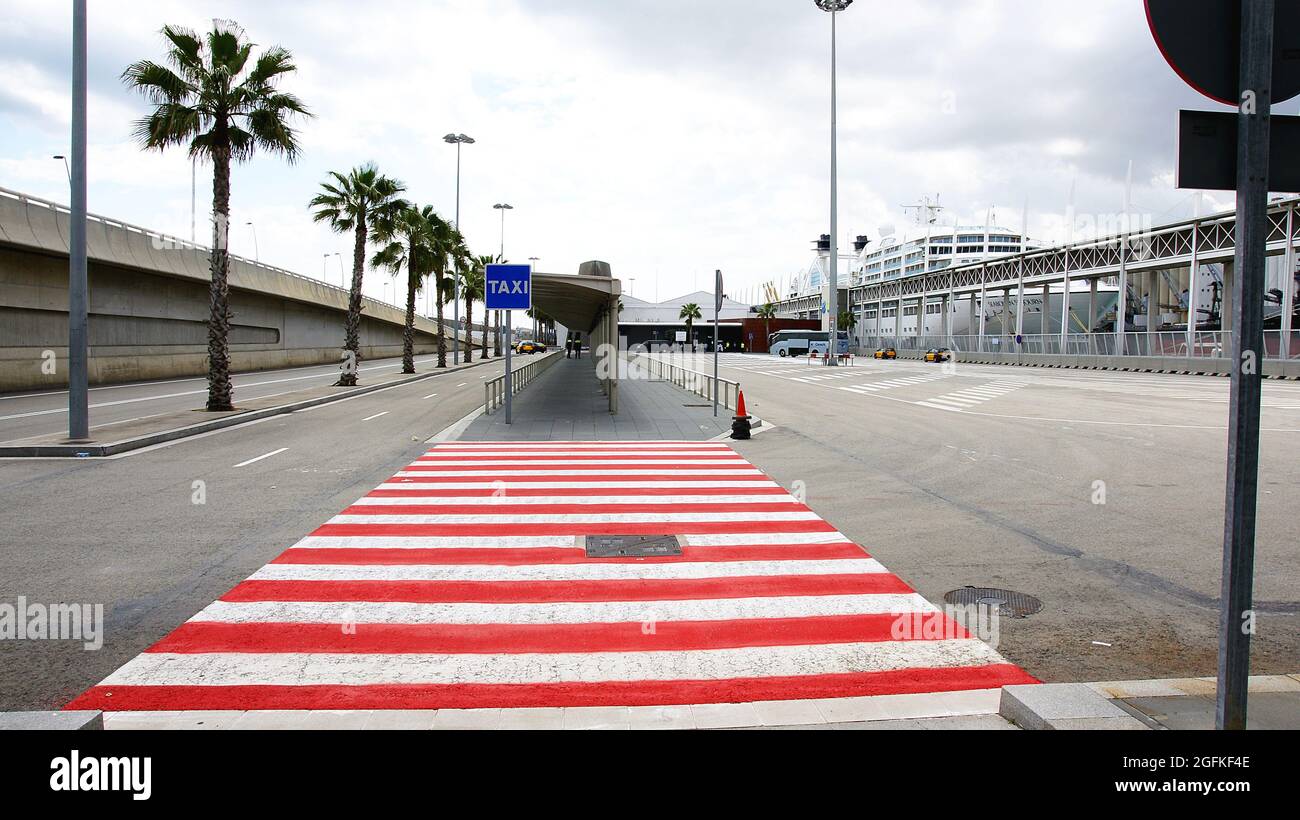 Zebra crossing at the cruise port of Barcelona, Catalunya, Spain ...