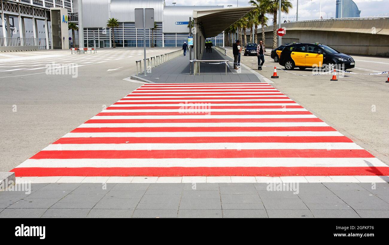 Zebra crossing at the cruise port of Barcelona, Catalunya, Spain ...