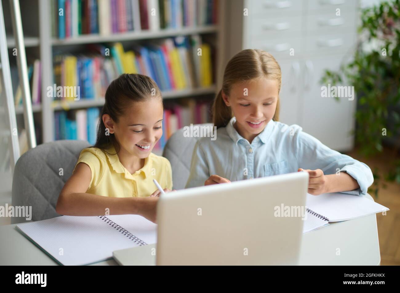 Two classmates studying at a public library Stock Photo - Alamy