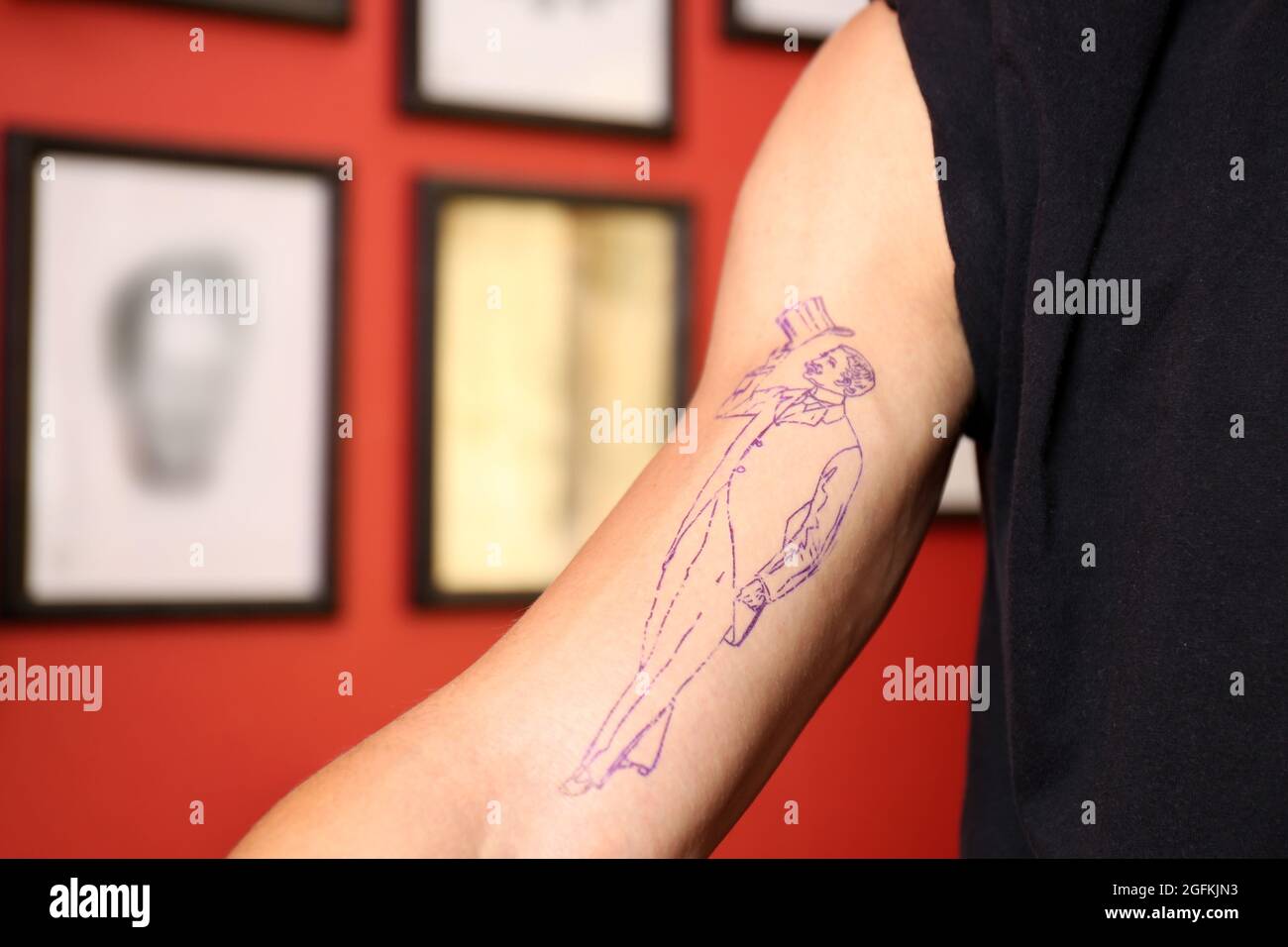 Male arm with applied tattoo sketch, close up view Stock Photo - Alamy