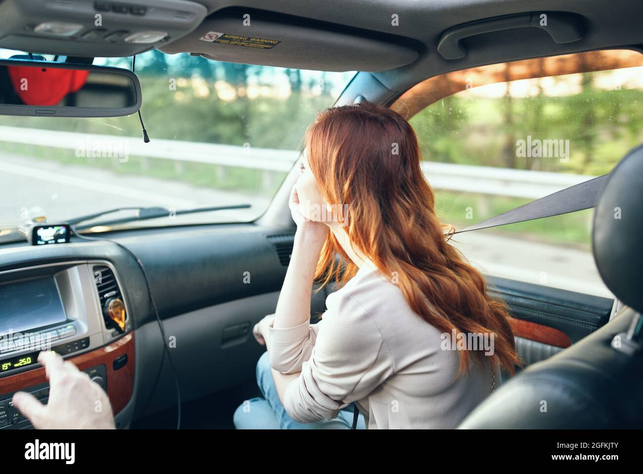 woman changing position fresh air travel trip road Stock Photo - Alamy