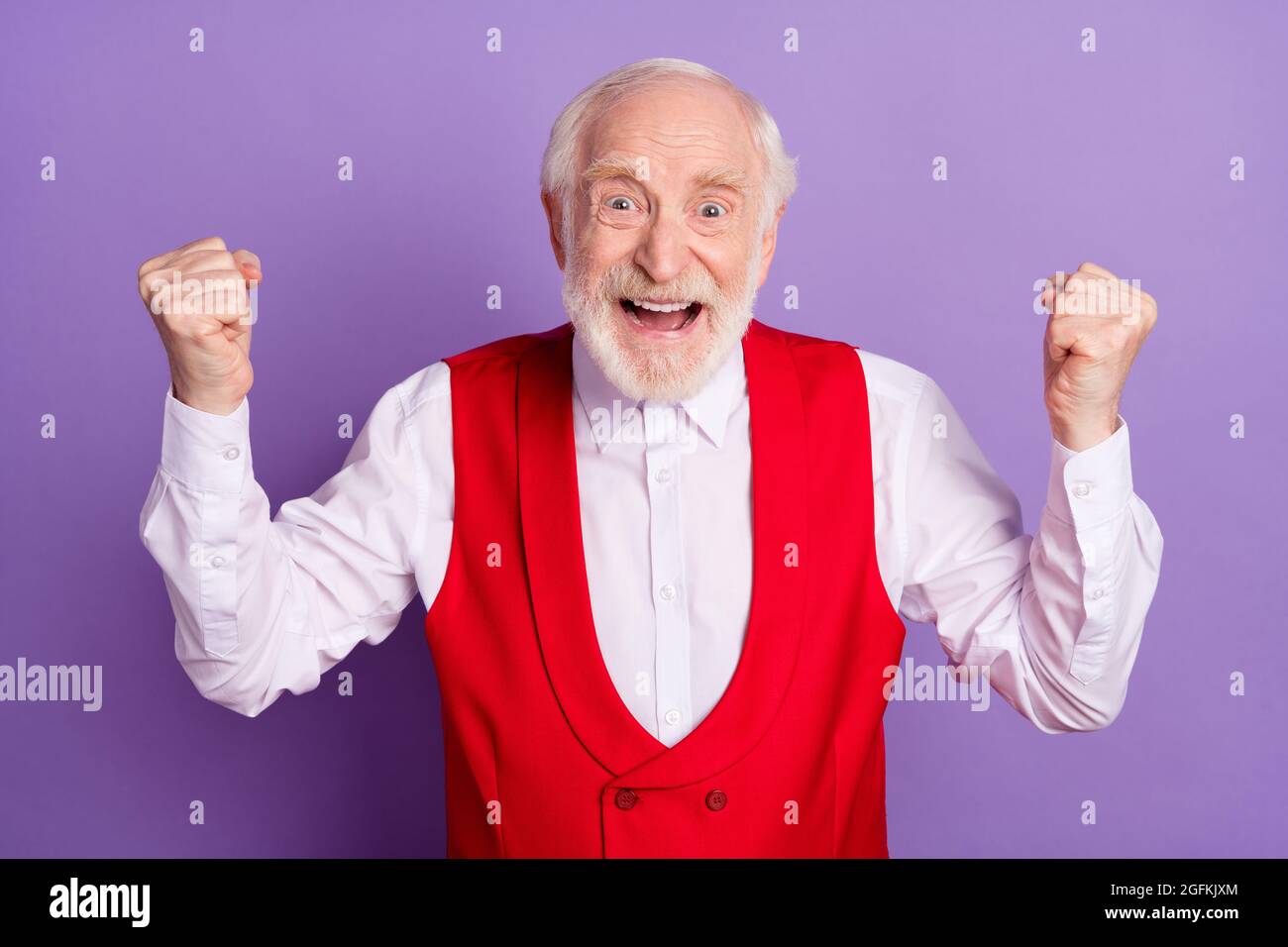 Photo of cheerful happy positive victorious man winner good mood hooray ...