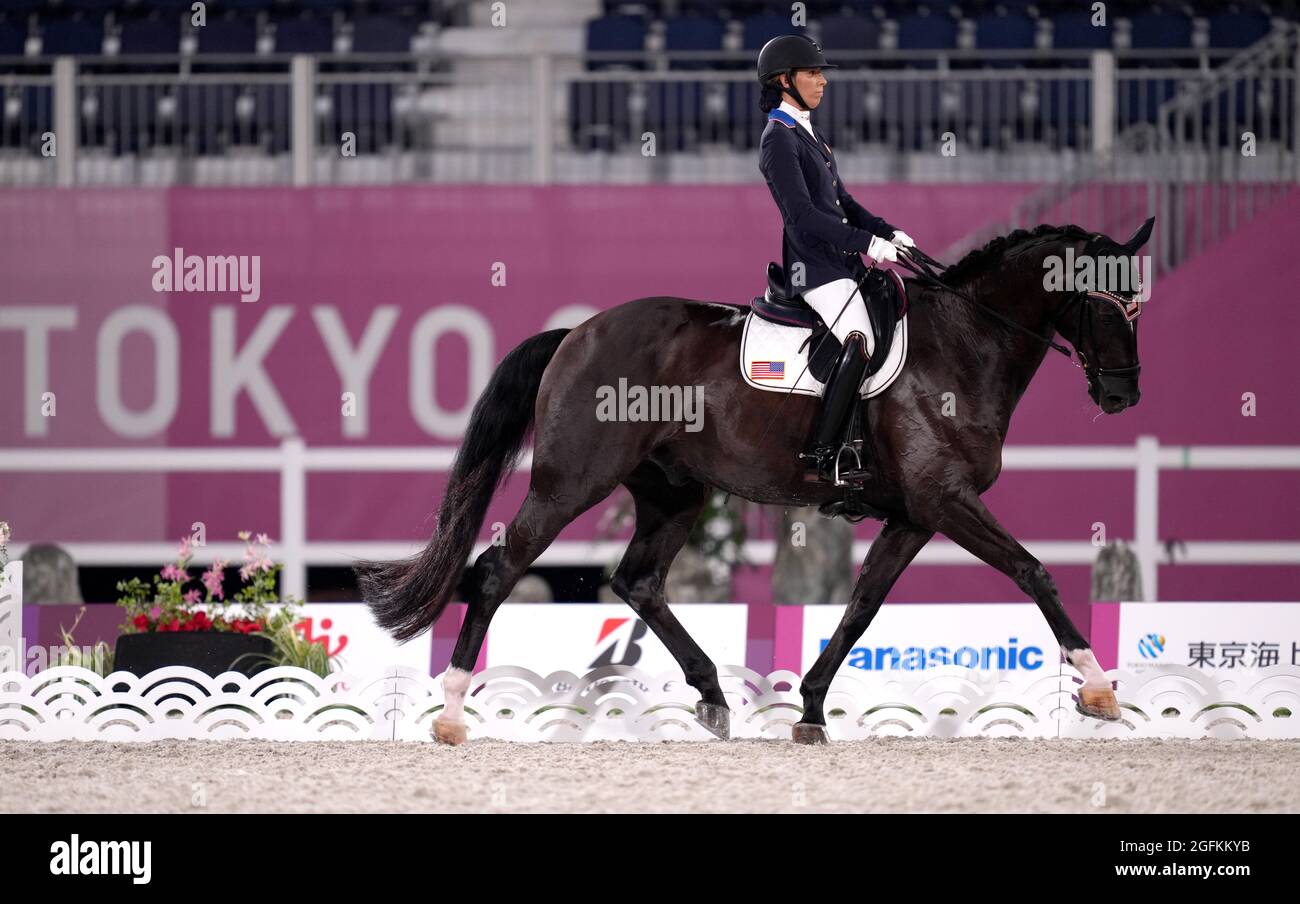 USA's Kate Shoemaker riding Solitaer 40 in action during the Dressage ...