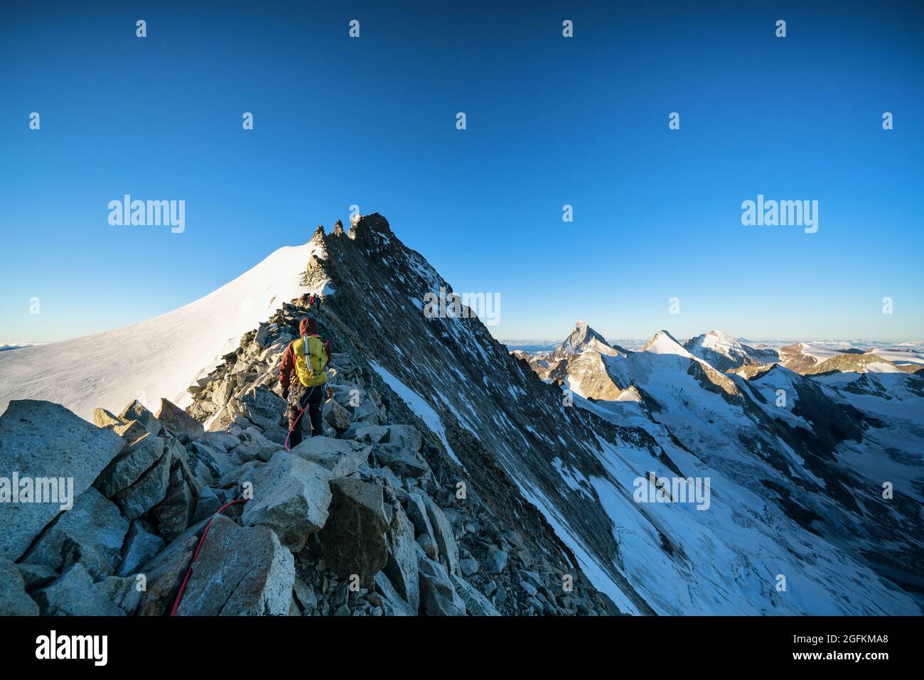 The North Ridge Route of Zinalrothorn mountain near Mountet Alpine hut ...