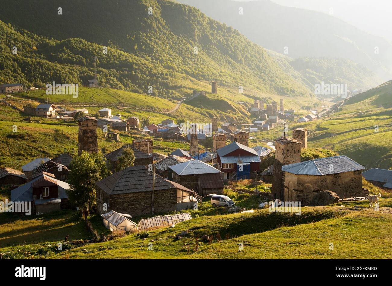Ushguli Village with its defensive towers in Svaneti, Georgia, at ...