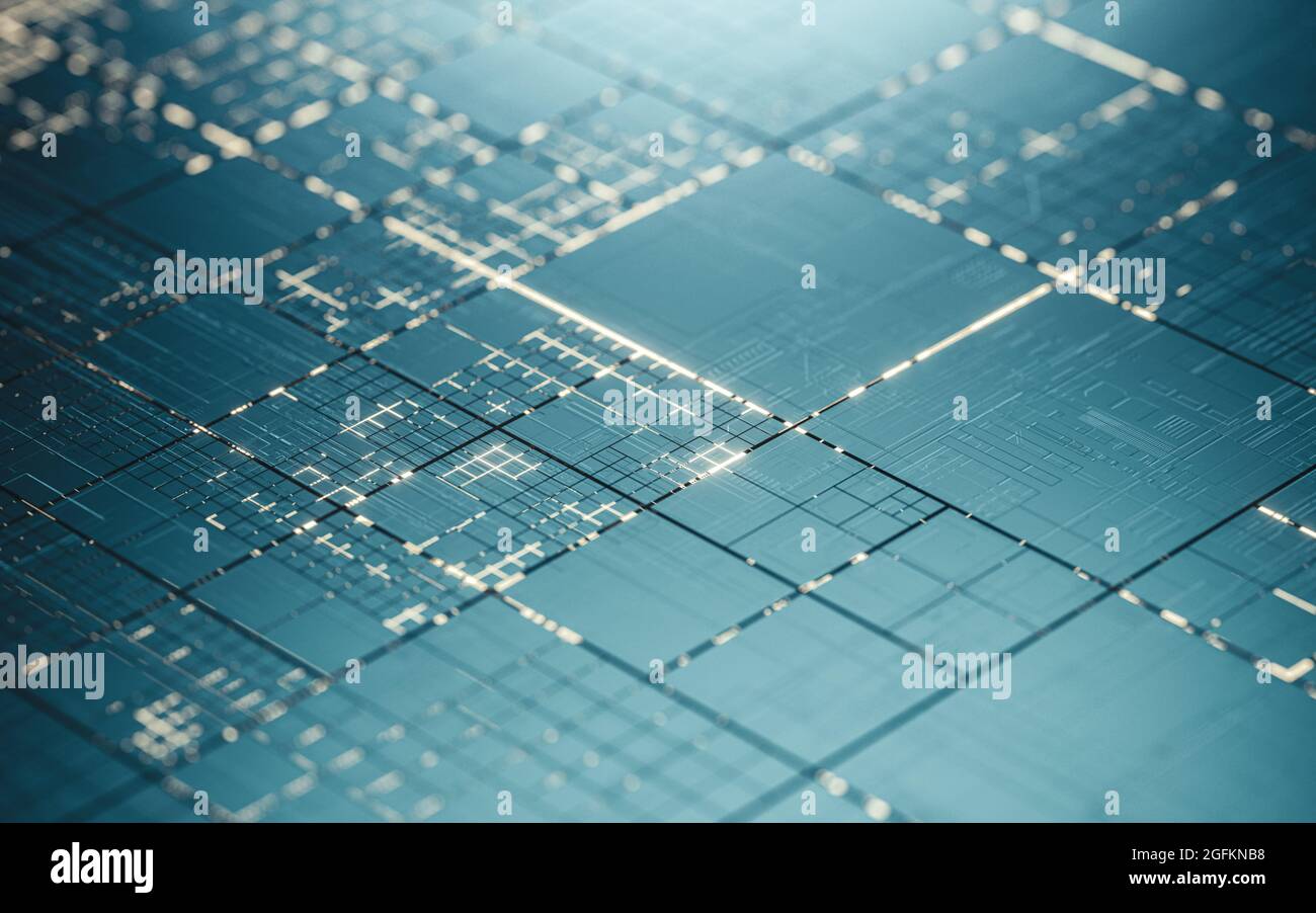 Circuits and electricity with blue background, 3d rendering. Computer ...