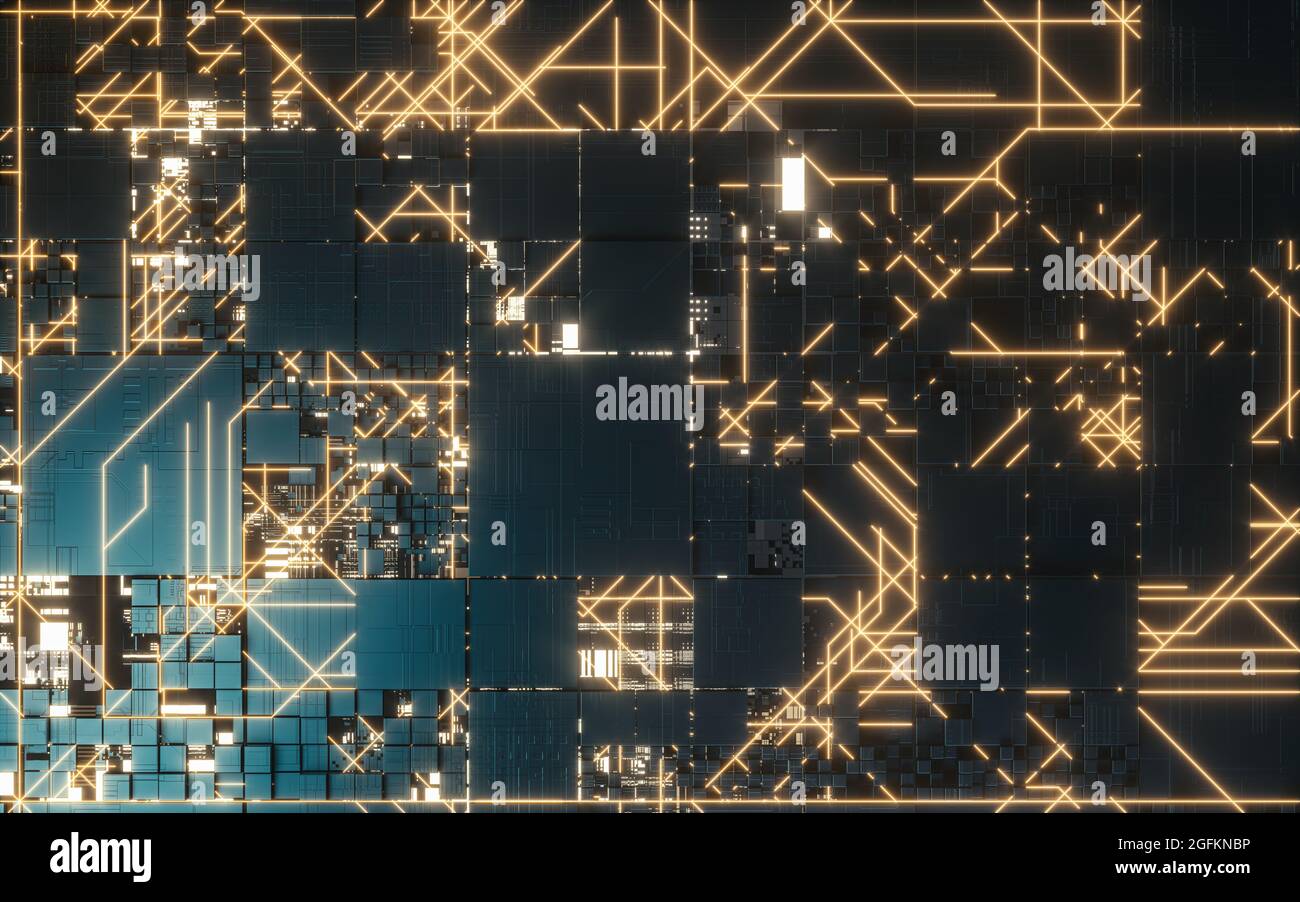 Circuits and electricity with blue background, 3d rendering. Computer ...