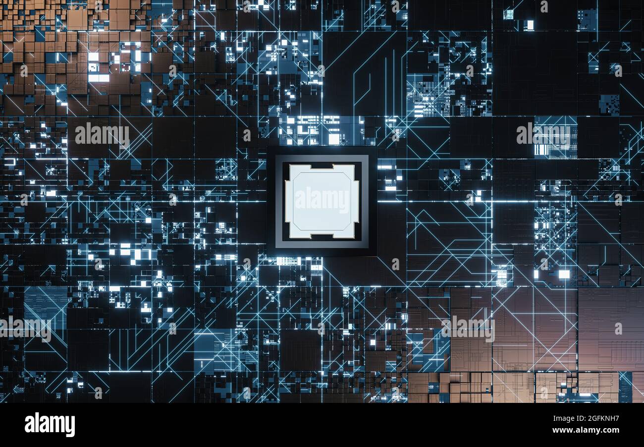 Circuits and electricity with black background, 3d rendering. Computer ...