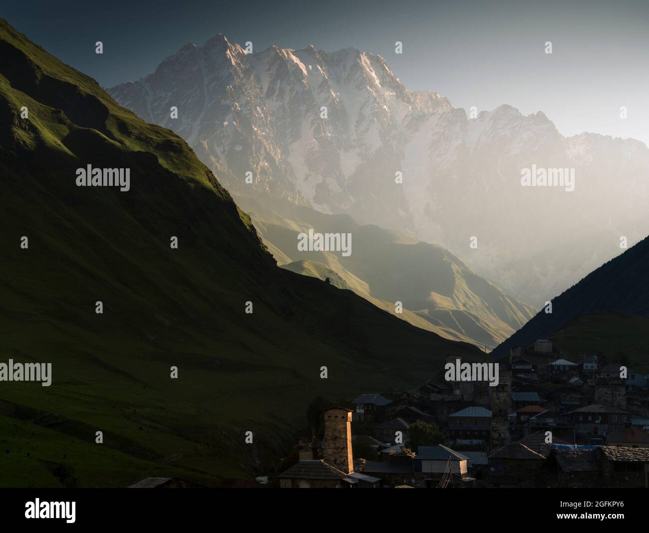 Ushguli Village with its defensive towers in Svaneti, Georgia, at ...
