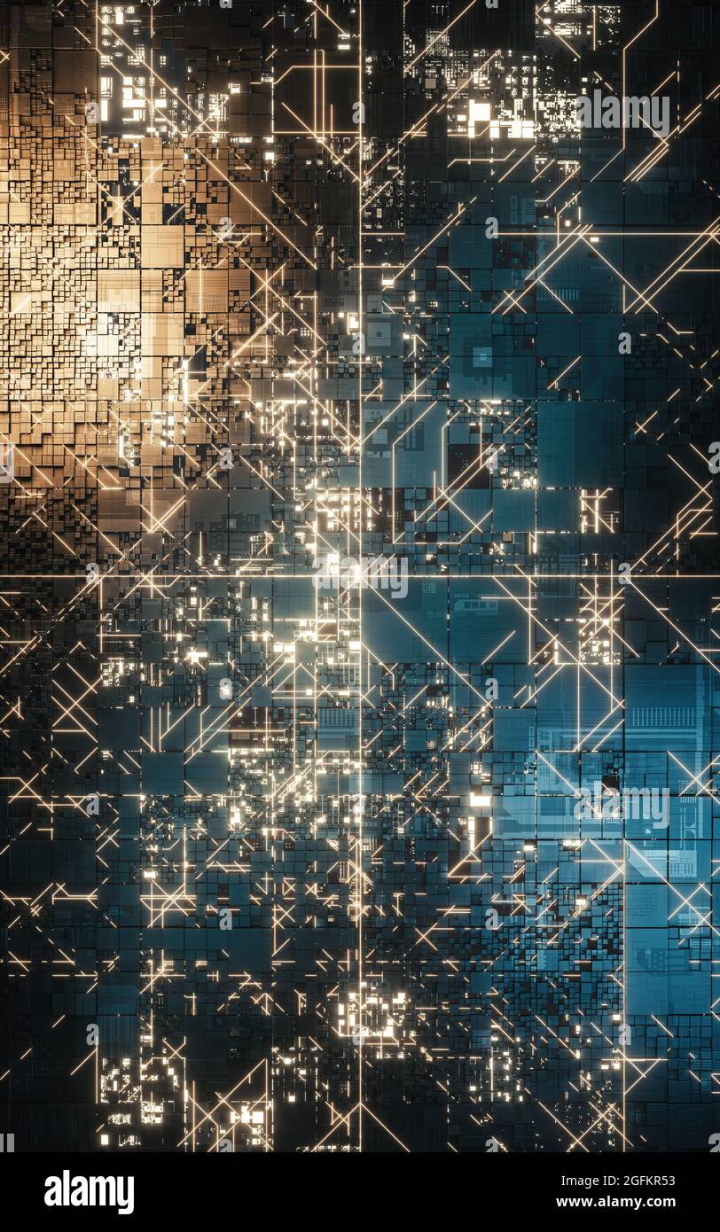 Circuits and electricity with blue background, 3d rendering. Computer ...