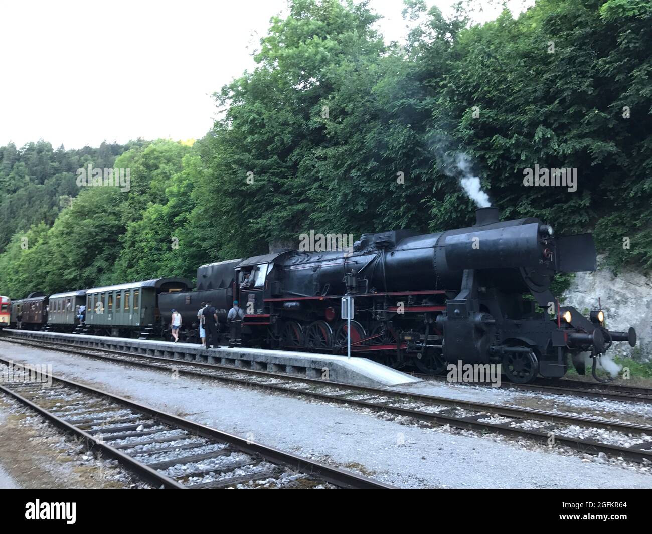 Preserved steam train,Ancient locomotive in Slovenia near Bled Lake ...