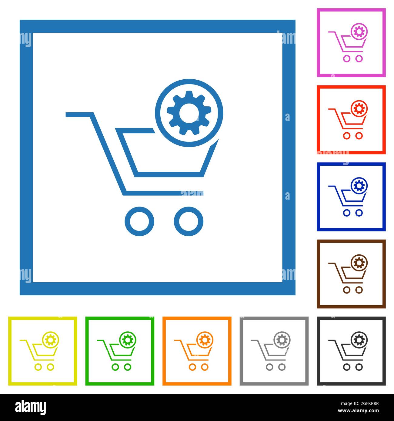 Cart settings flat color icons in square frames on white background ...
