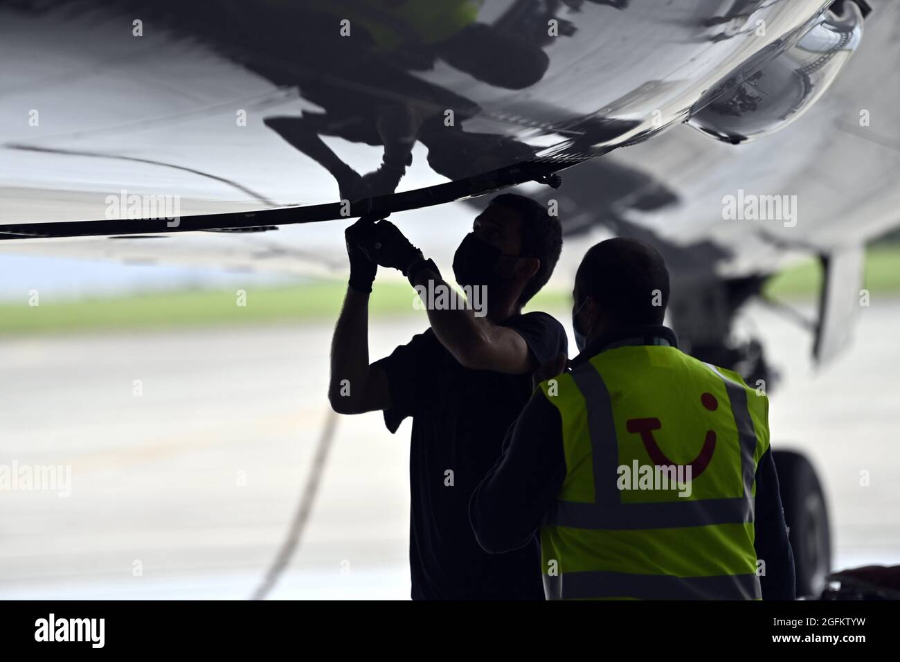 Illustration picture shows the TUI maintenance hall during a working ...