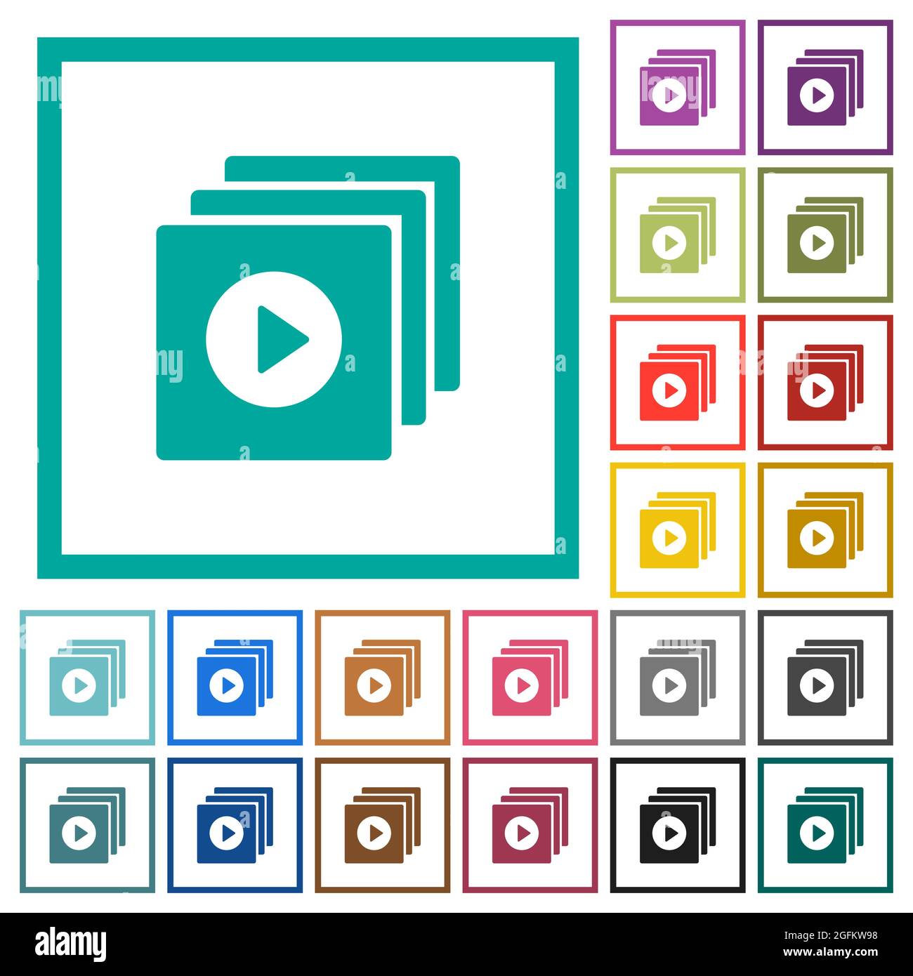 Play files solid flat color icons with quadrant frames on white ...