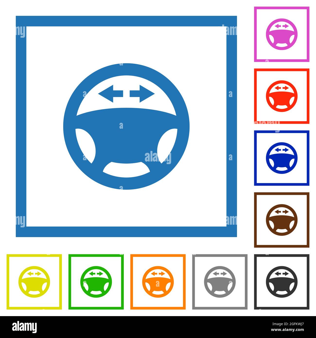 Car turn signal dashboard light flat color icons in square frames on ...