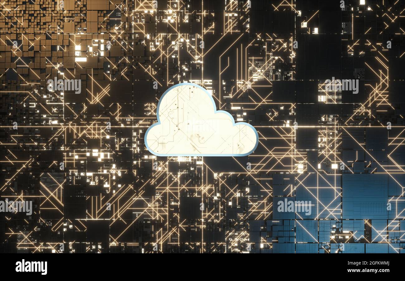 Circuit and cloud computing, subject of science and technology, 3d ...