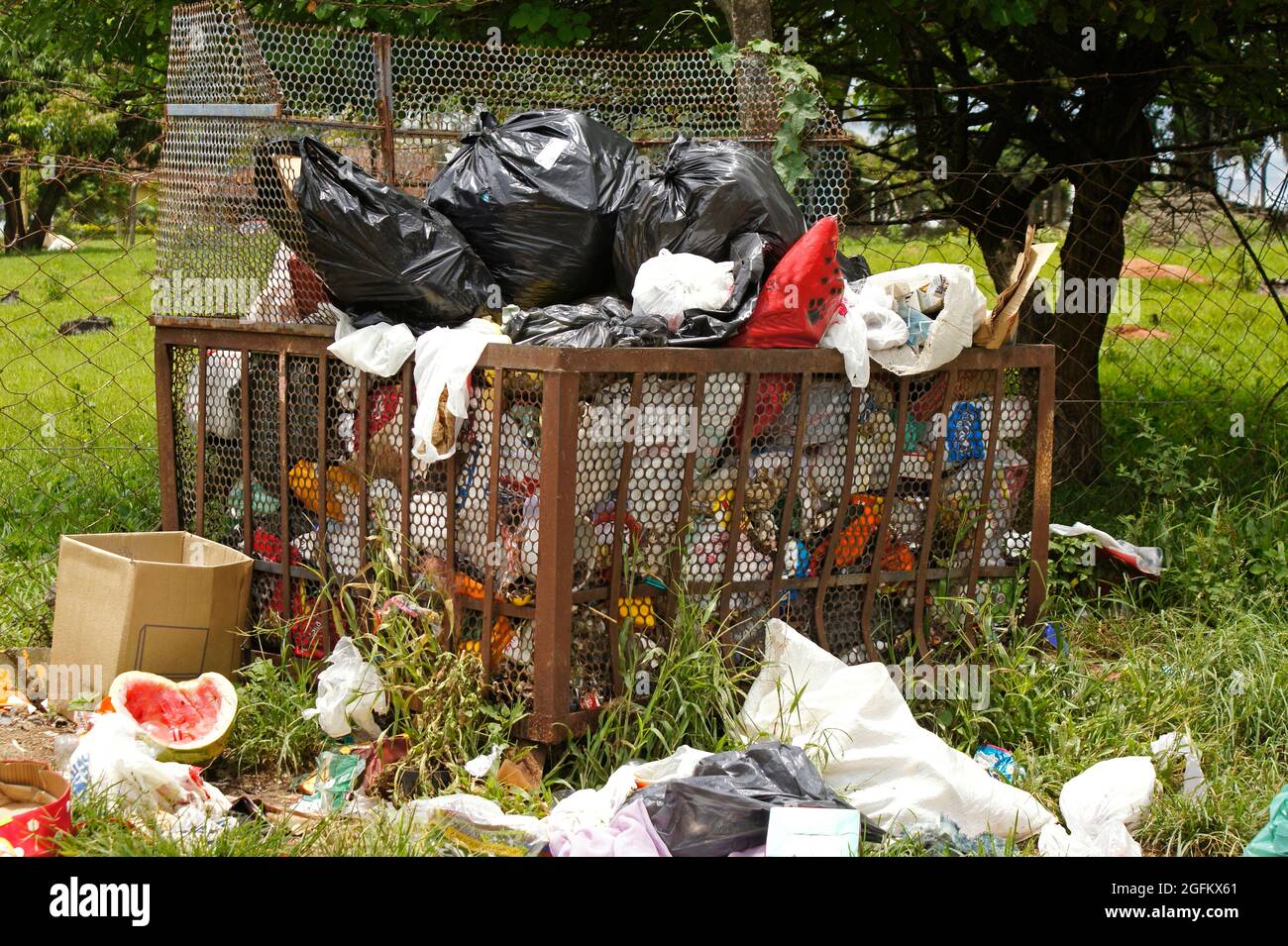 Much more garbage than can fit in the box Stock Photo - Alamy