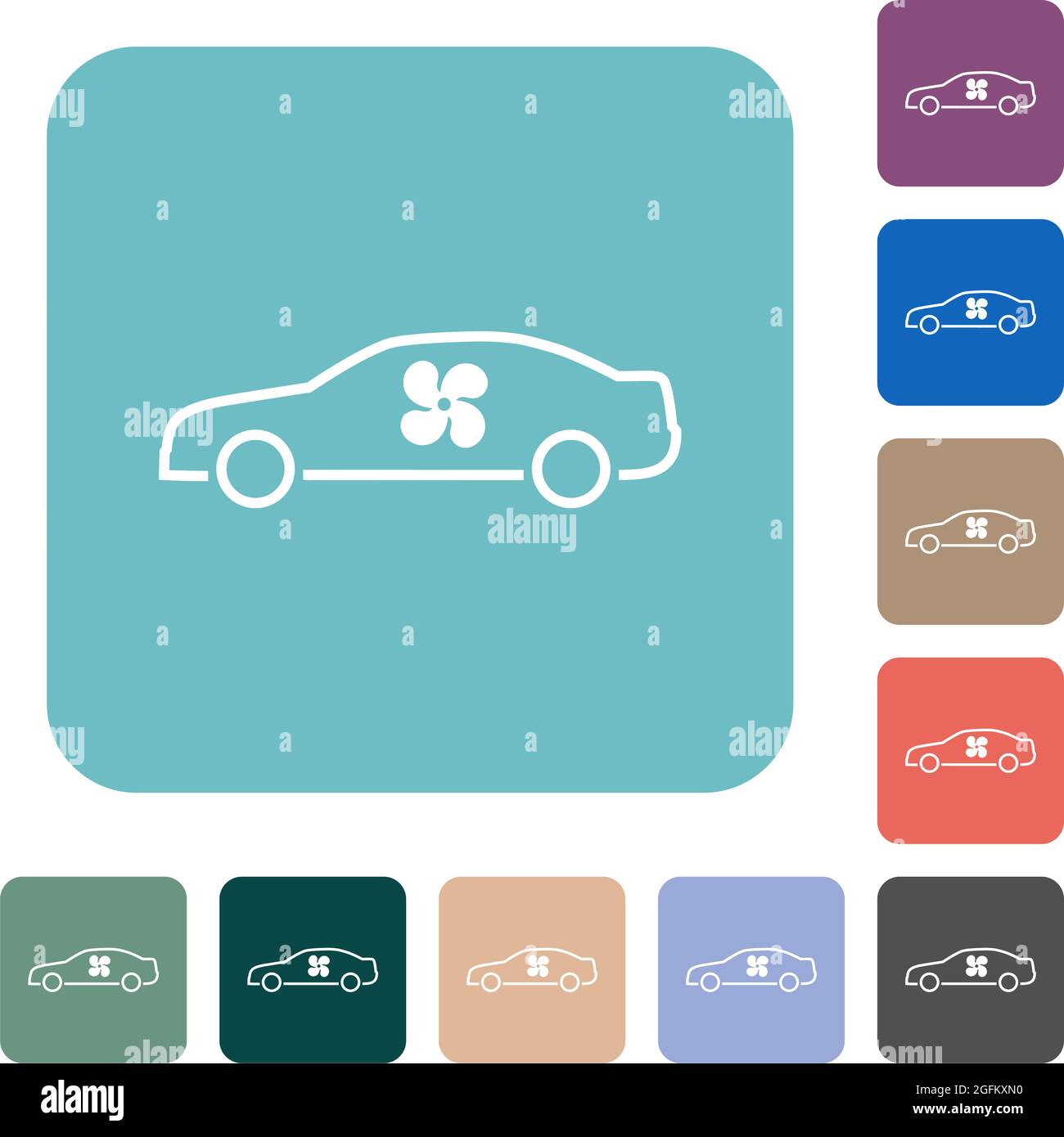 Car interior ventillation white flat icons on color rounded square ...