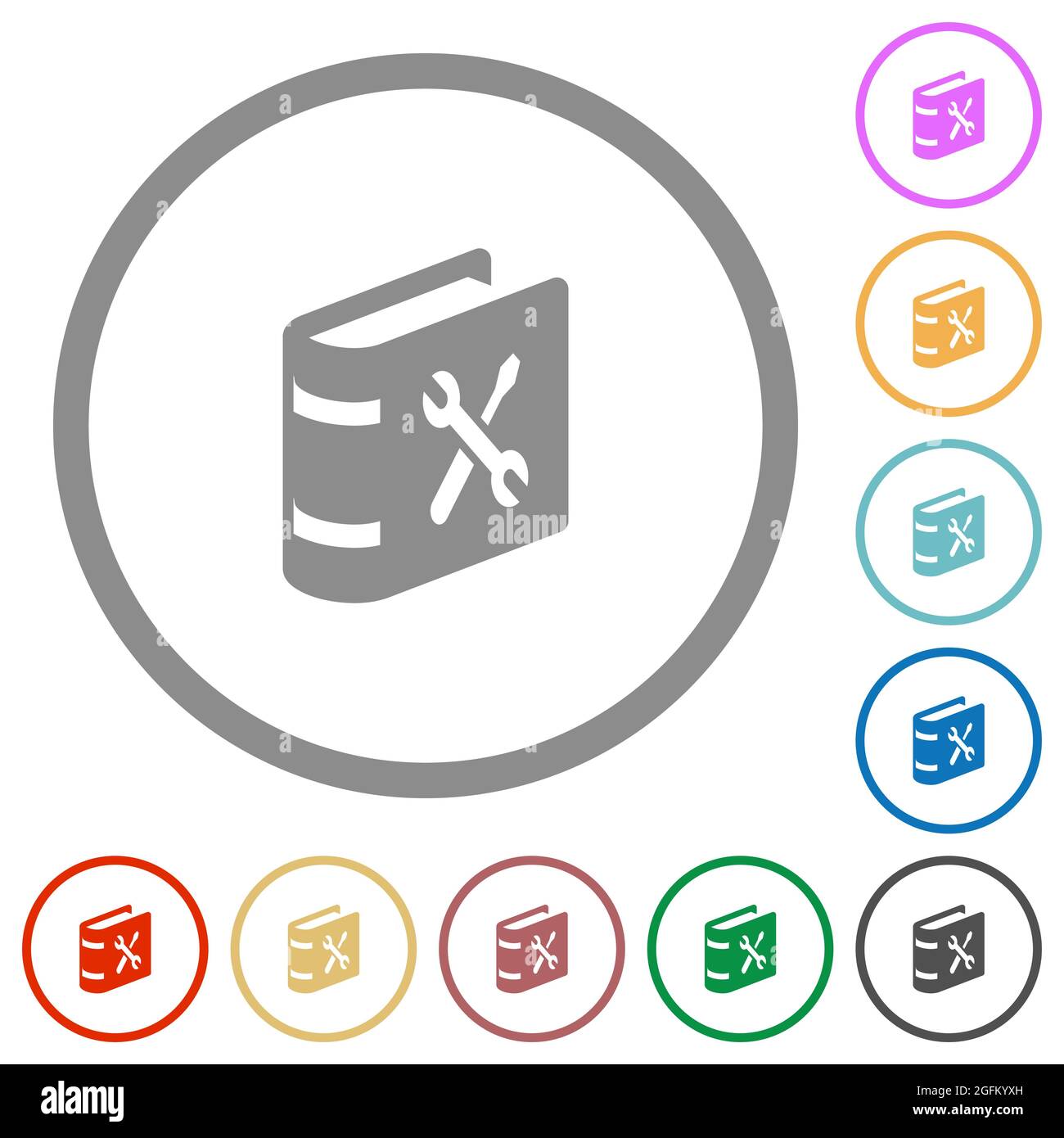 User guide with wrench and screwdriver flat color icons in round ...