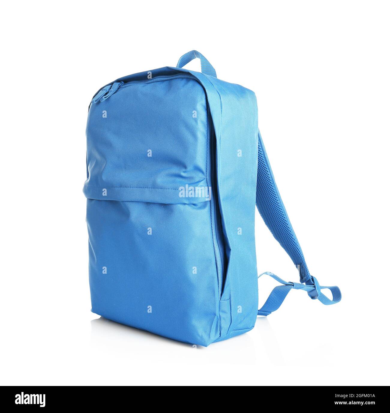 Blue backpack on white background Stock Photo - Alamy
