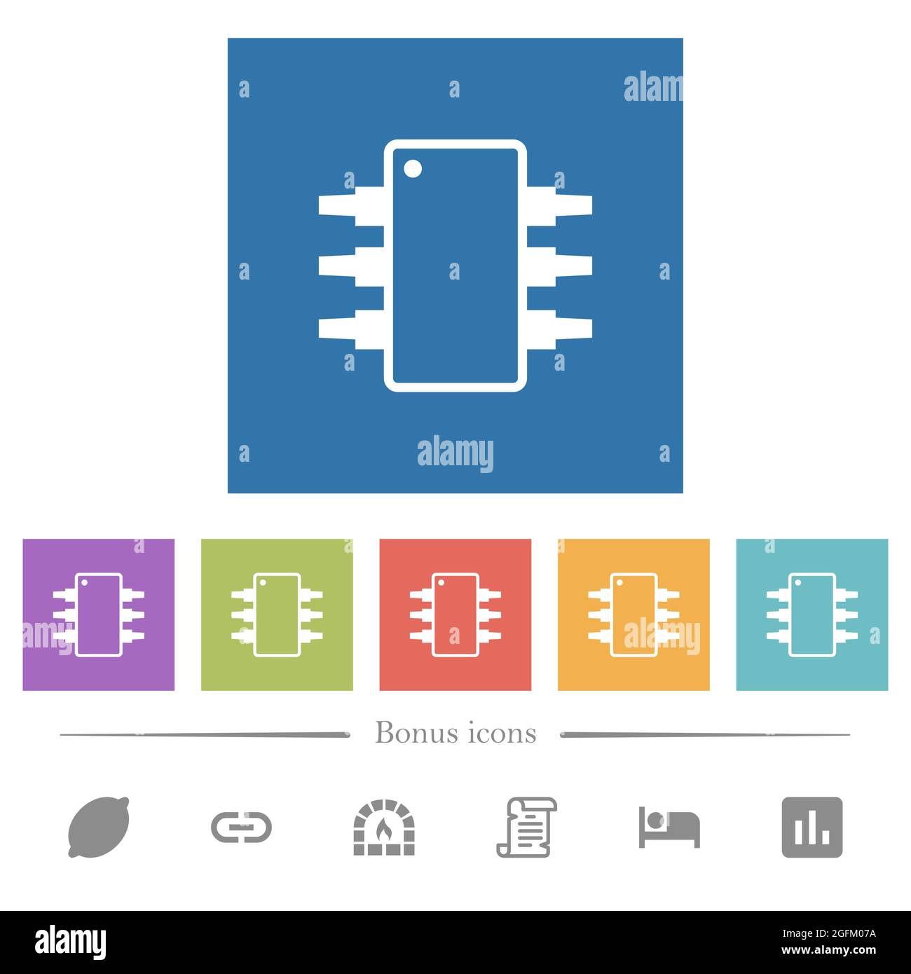 Integrated circuit alternate version flat white icons in square ...
