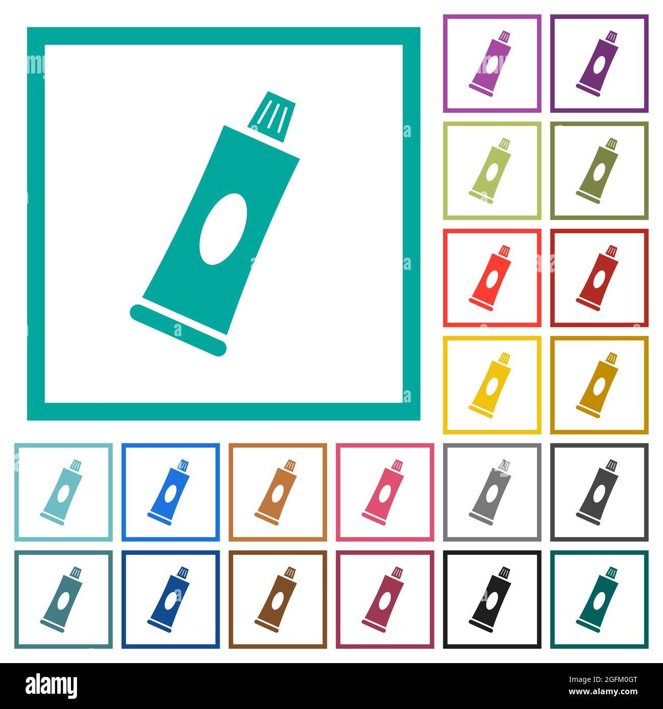 Toothpaste tube flat color icons with quadrant frames on white ...