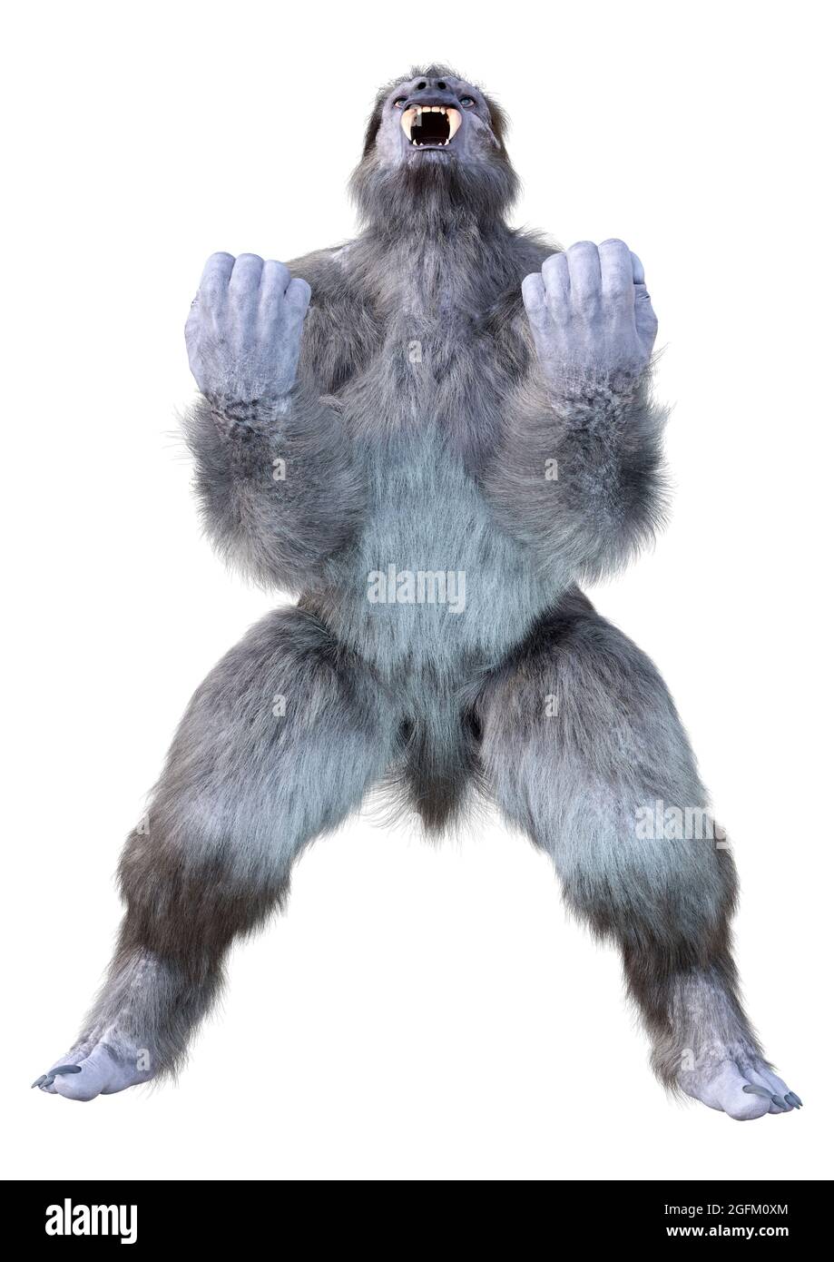 3D rendering of a snow beast creature or a Bigfoot isolated on white ...