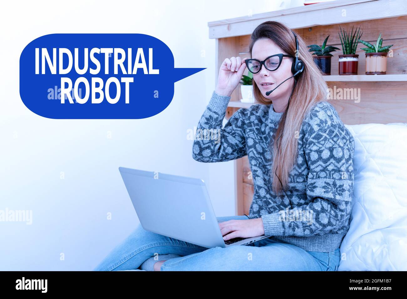 Sign displaying Industrial Robot. Business showcase robotic mechanism ...