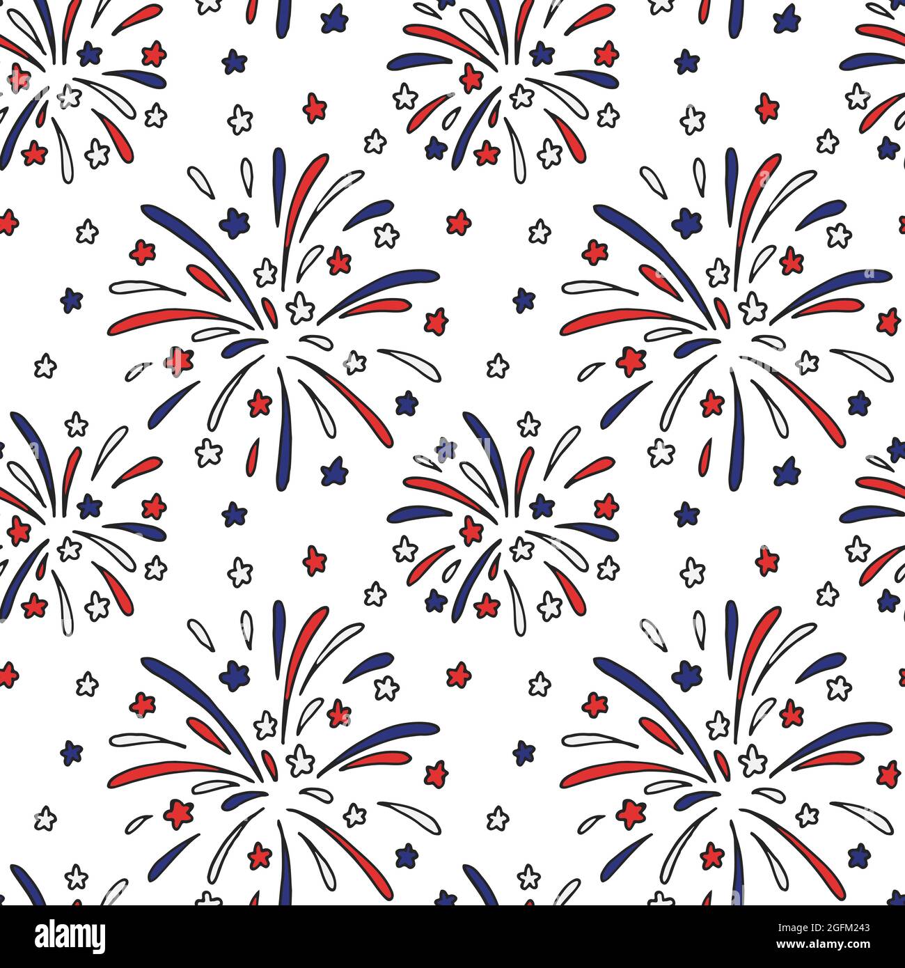 Patriotic seamless pattern with firework in USA flag colors. Vector ...