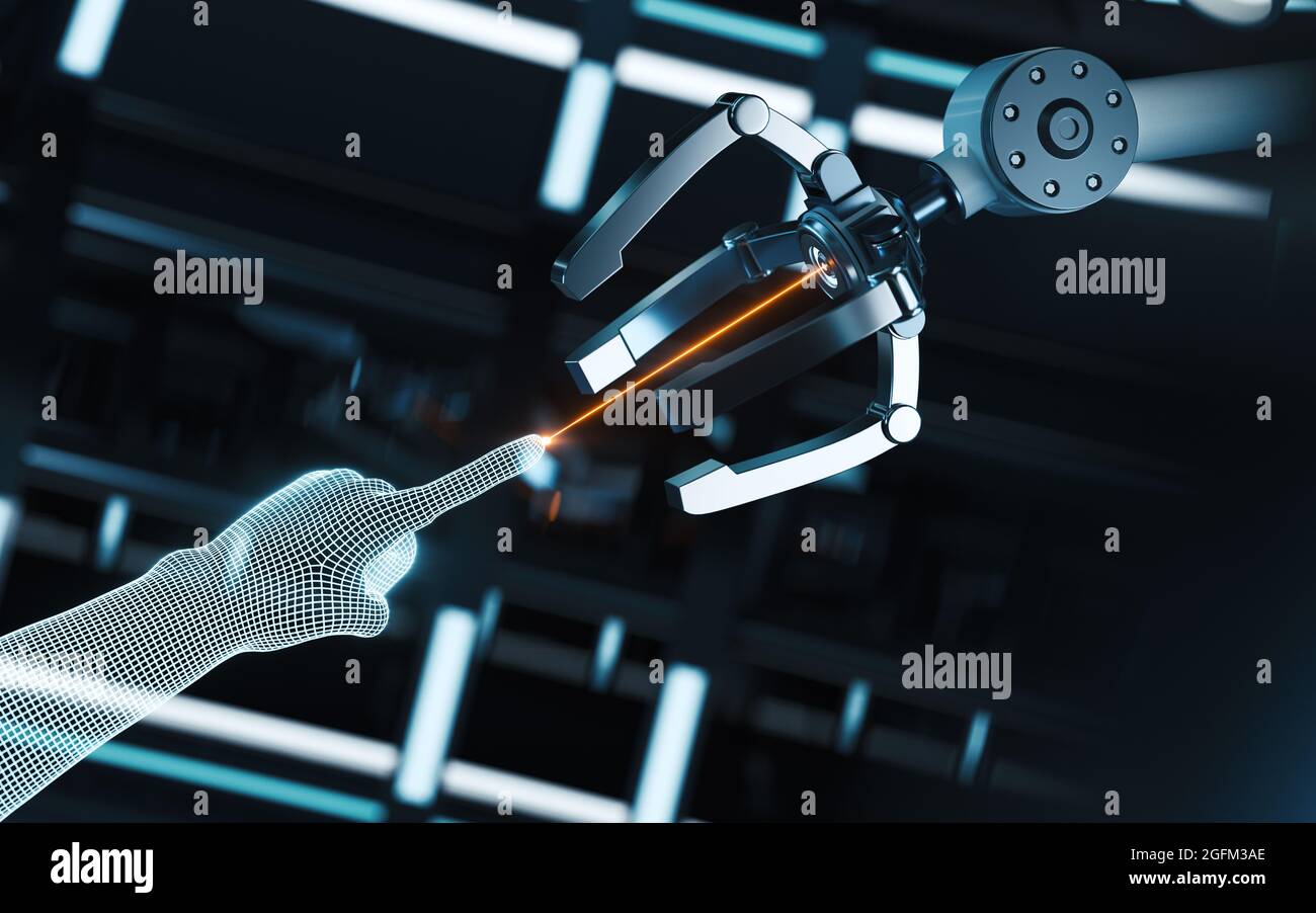 Robotic arm and smart finger, 3d rendering. Computer digital drawing ...