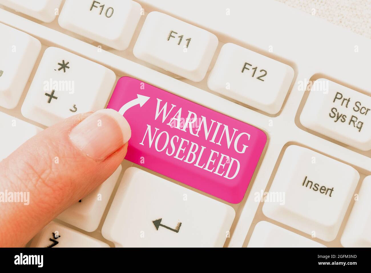 Text sign showing Warning Nosebleed. Concept meaning caution on ...