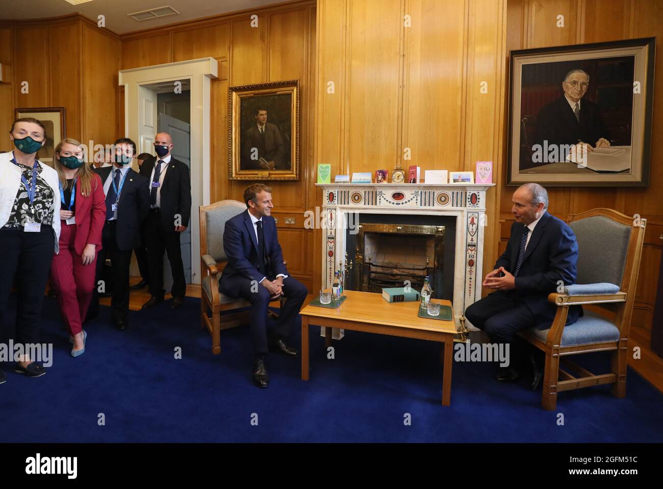 Taoiseach Micheal Martin (right) during a meeting with French President ...