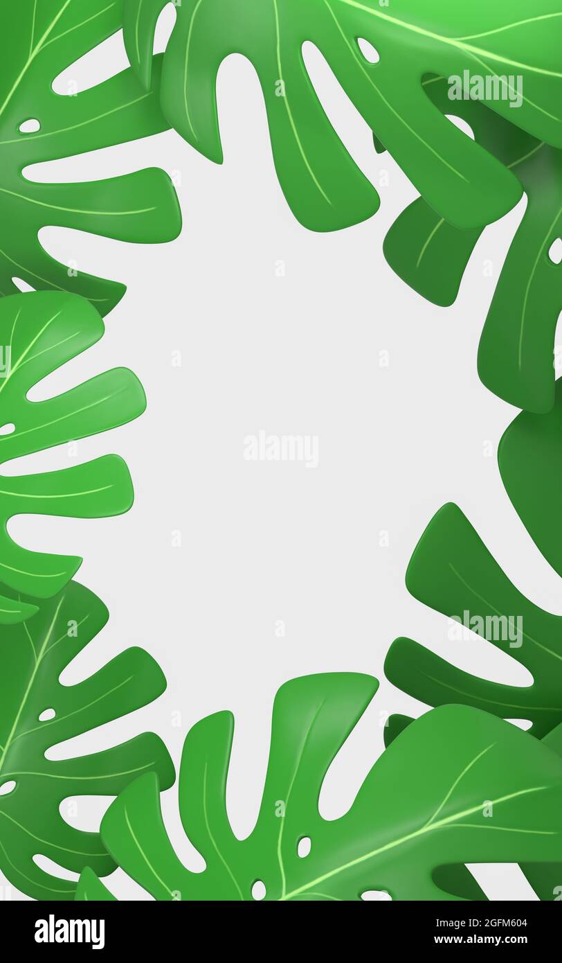 Fringed background of monstera leaves, 3d rendering. Computer digital ...