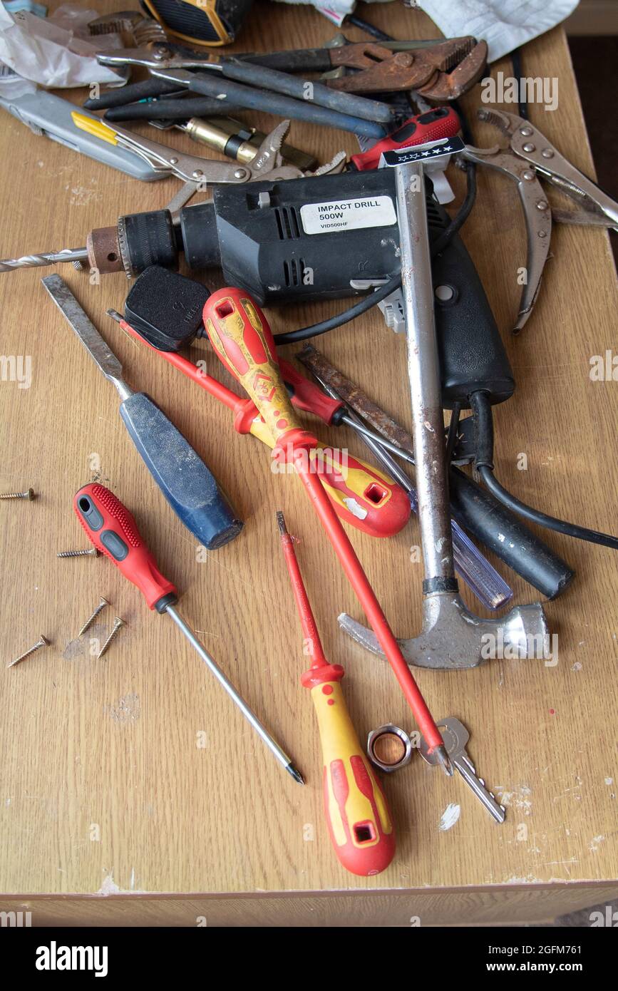 Set of tools on a worktop Stock Photo - Alamy