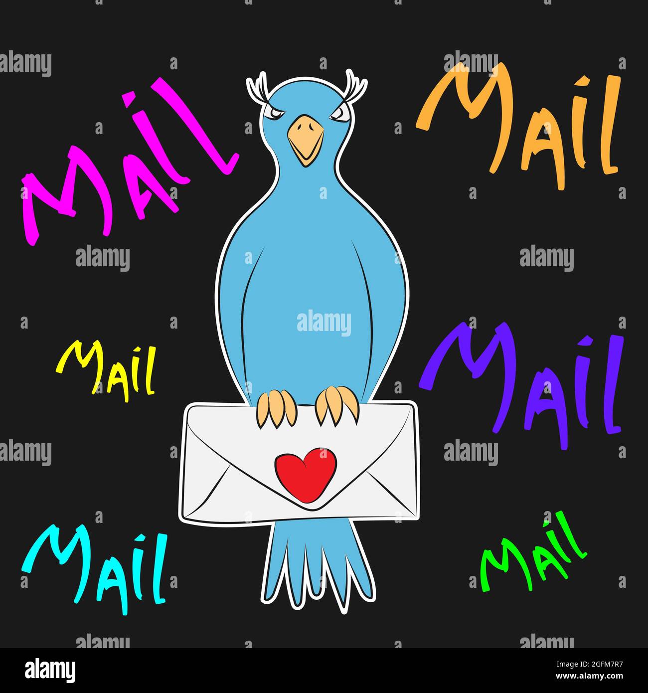 cartoon pigeons mail drawn on a black isolated background vector image ...