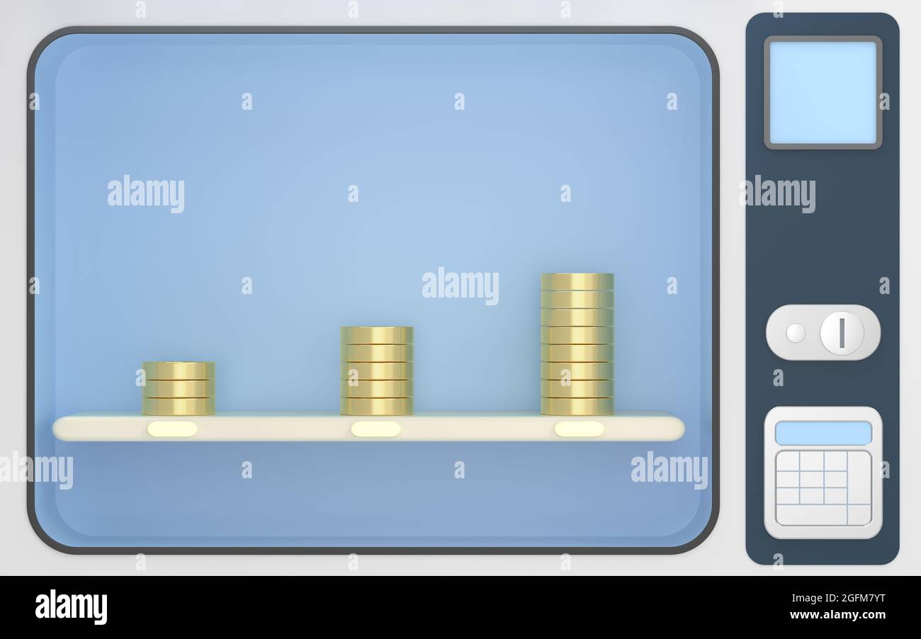 Coins and vending machine, 3d rendering. Computer digital drawing Stock ...