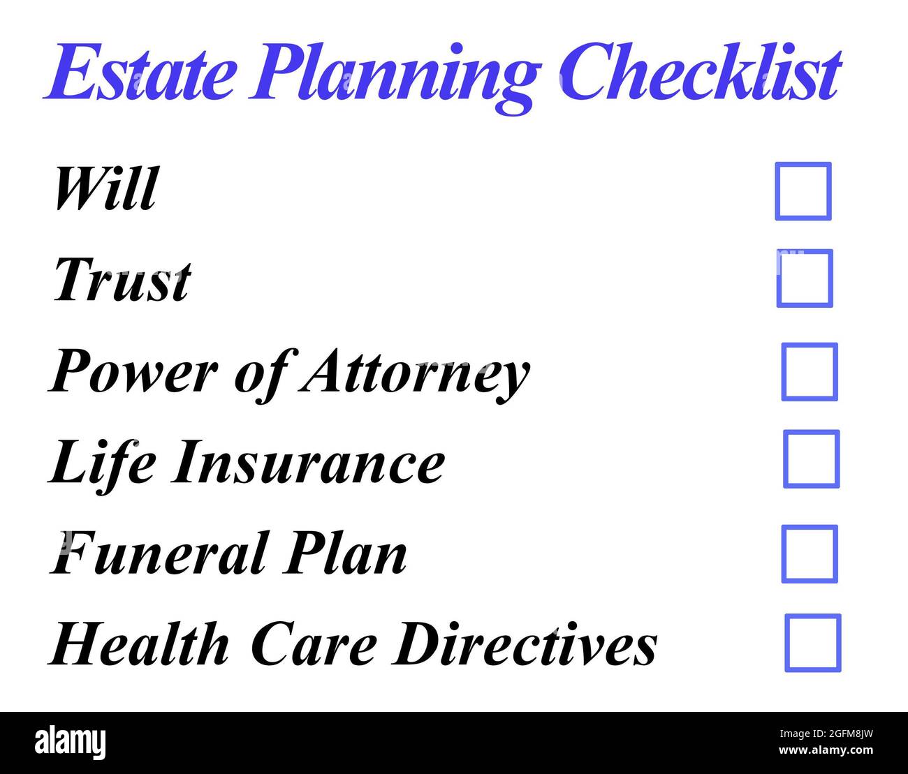 Checklist for Correct Estate Planning Stock Photo - Alamy