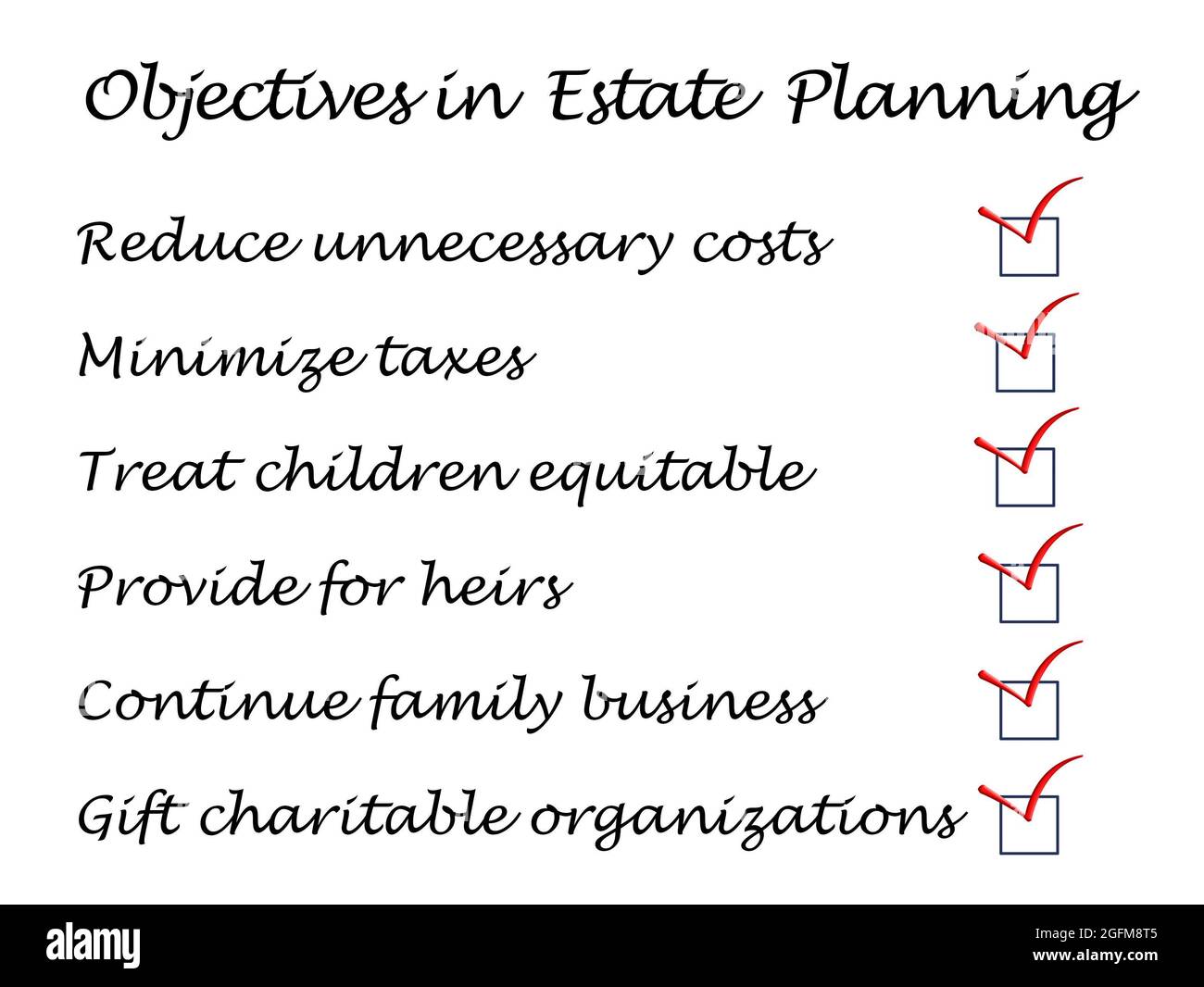 Six Objectives in Estate Planning Stock Photo - Alamy