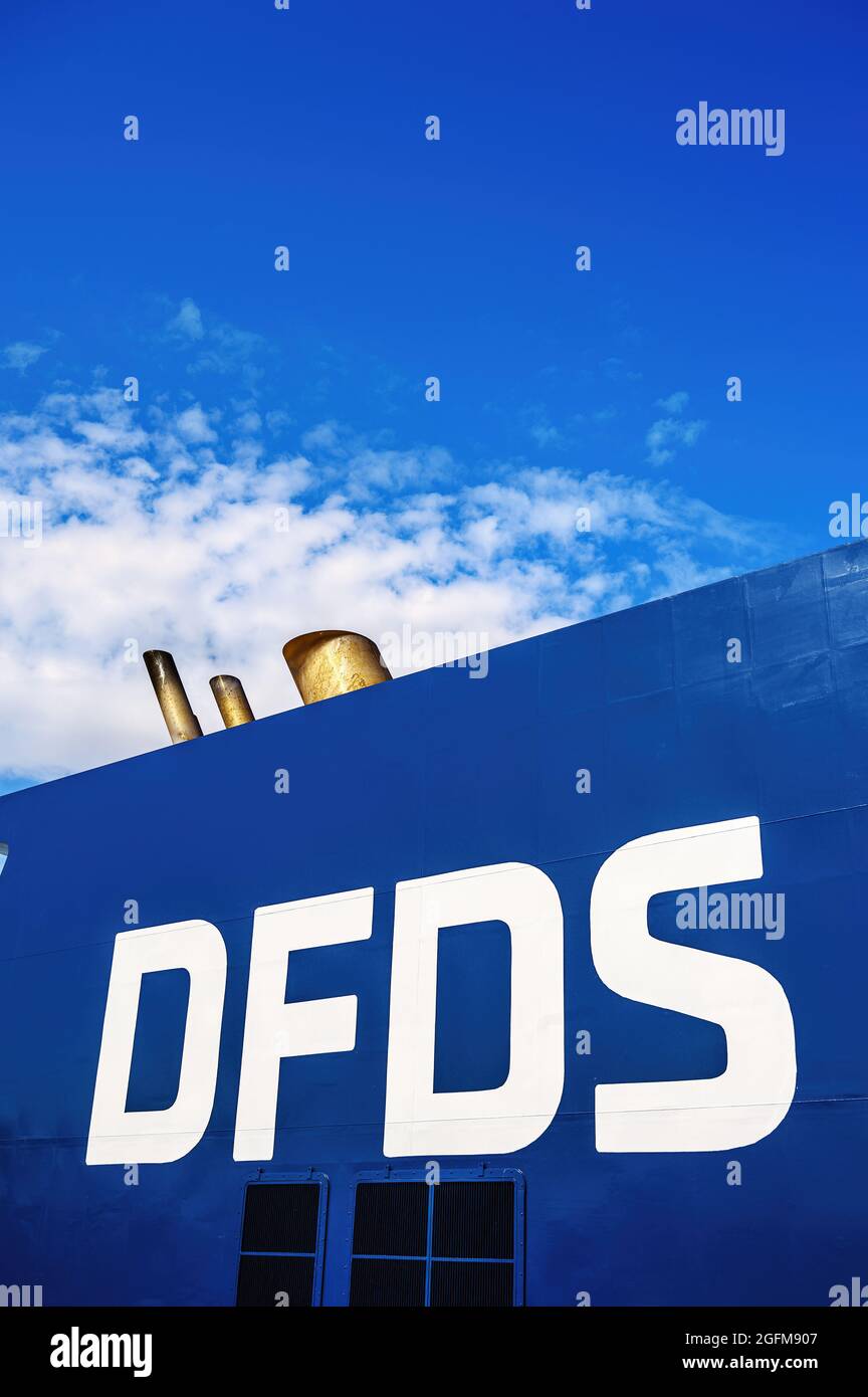 Funnel logo of DFDS, a Danish shipping company with scores of ferry ...