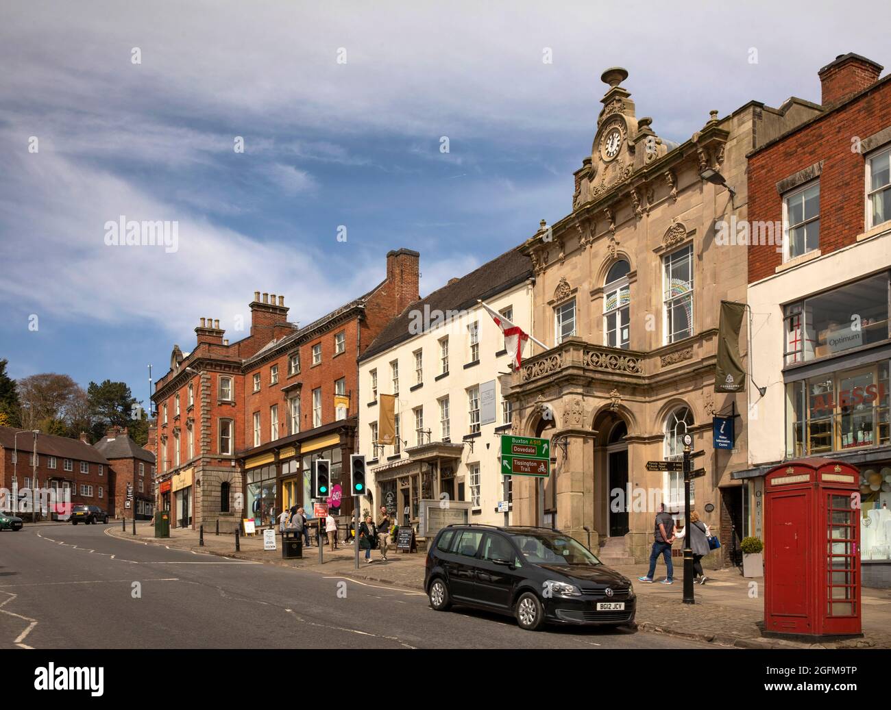 UK, England, Derbyshire, Ashbourne, Market Place, Town Hall building in ...
